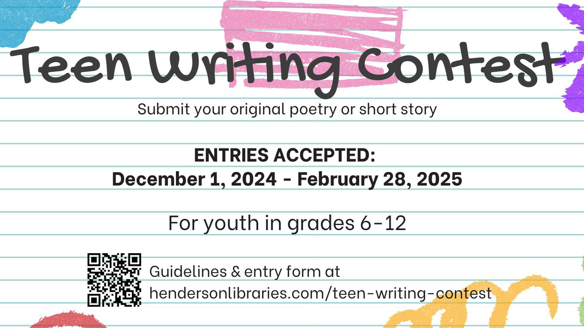 Through February 28, 2025: Teen Writing Contest