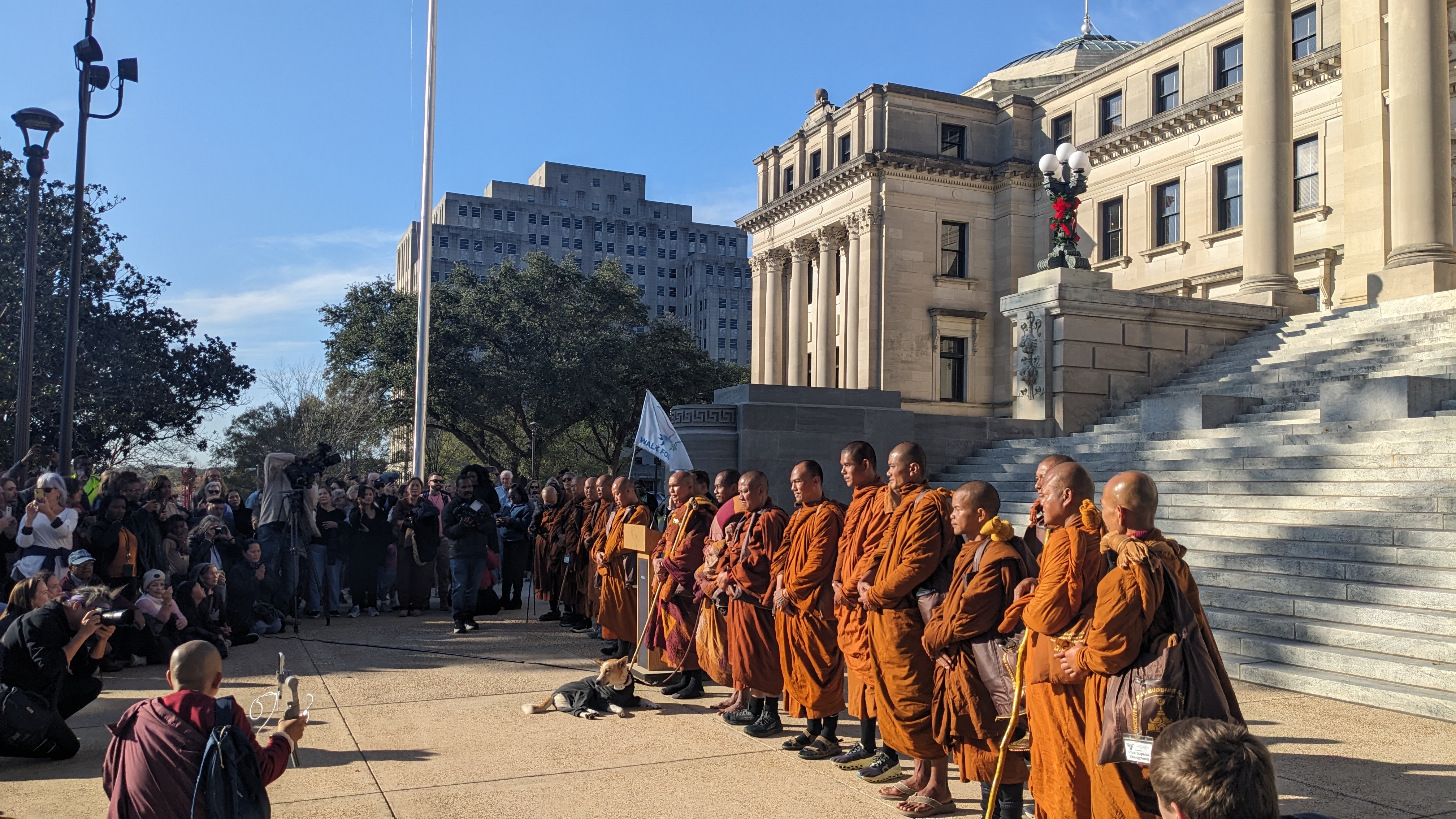 Buddhist monks stop in Jackson on 2,300 mile walk to Washington, D.C.