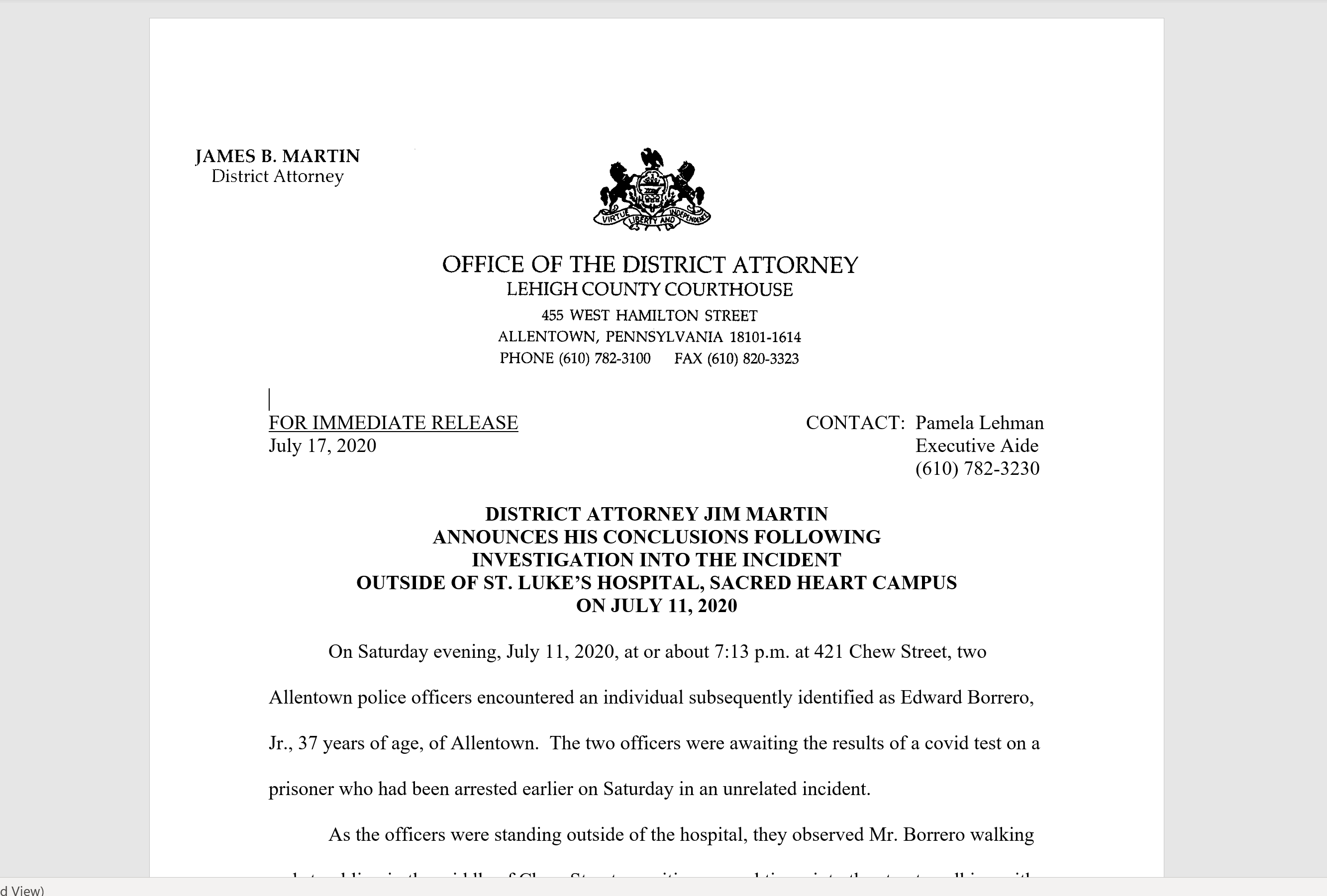 Police and District Attorney Complete Investigations